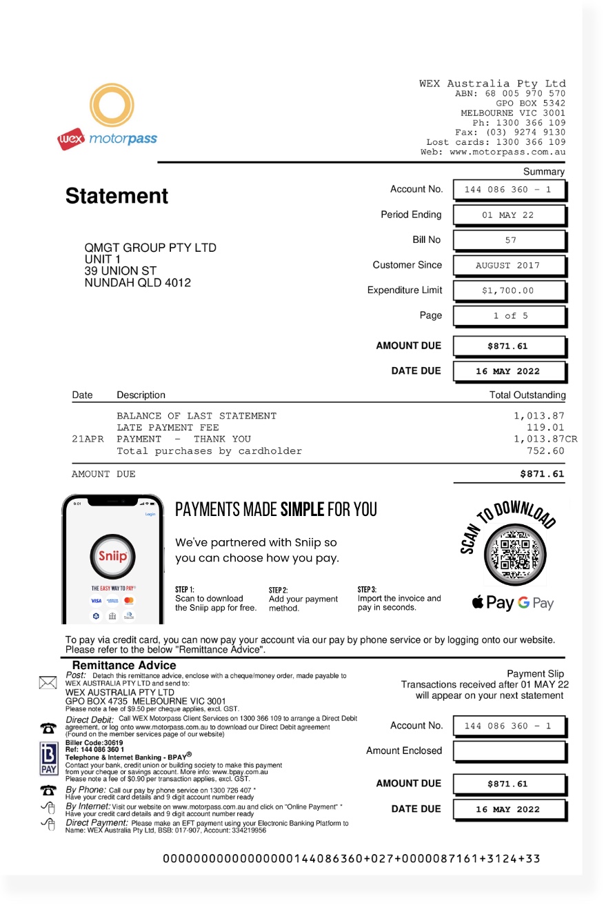 Pay WEX Motorpass - Sniip